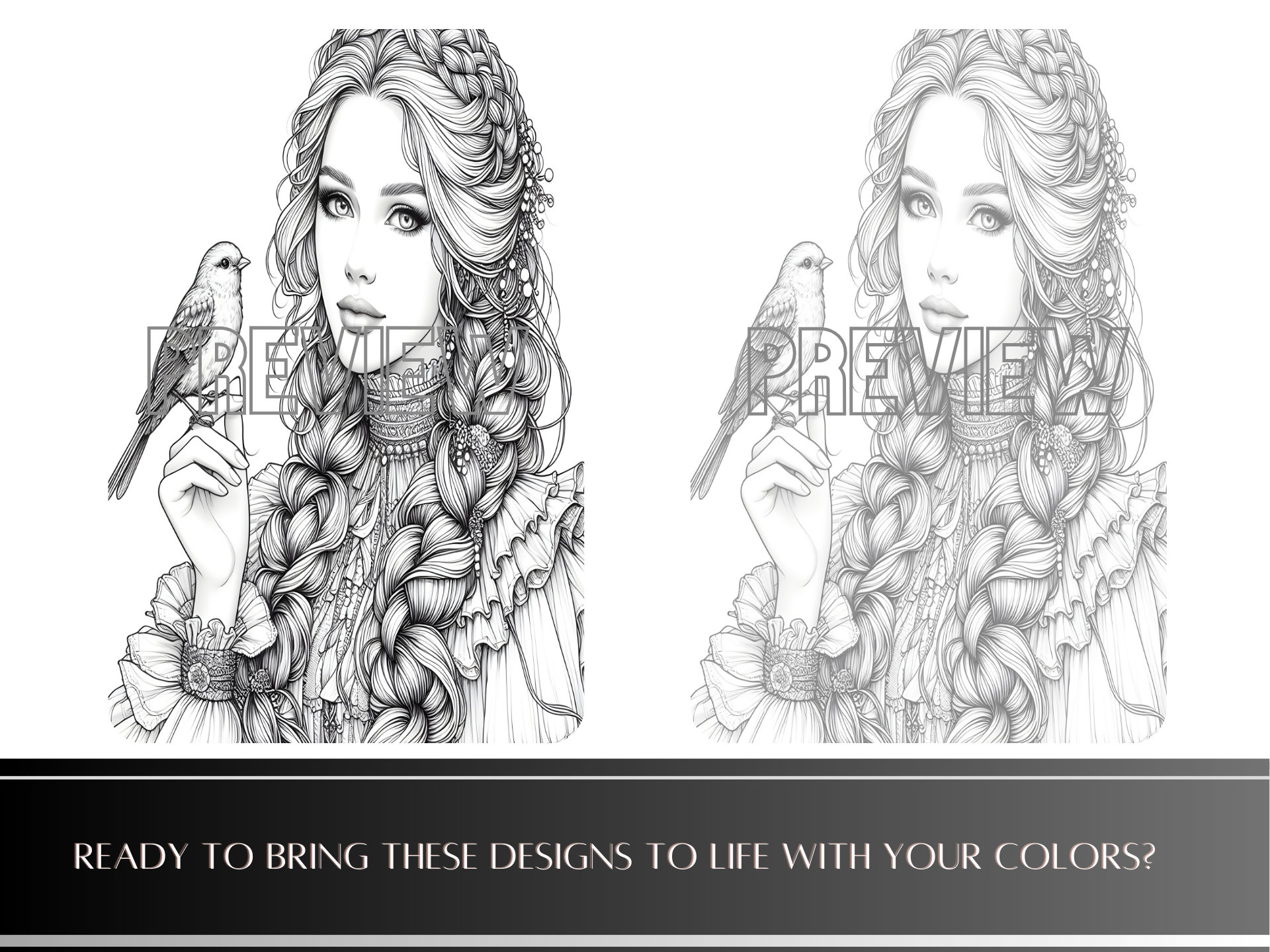 Seraphina Coloring Page for Adults Grayscale Coloring Page Instant ...
