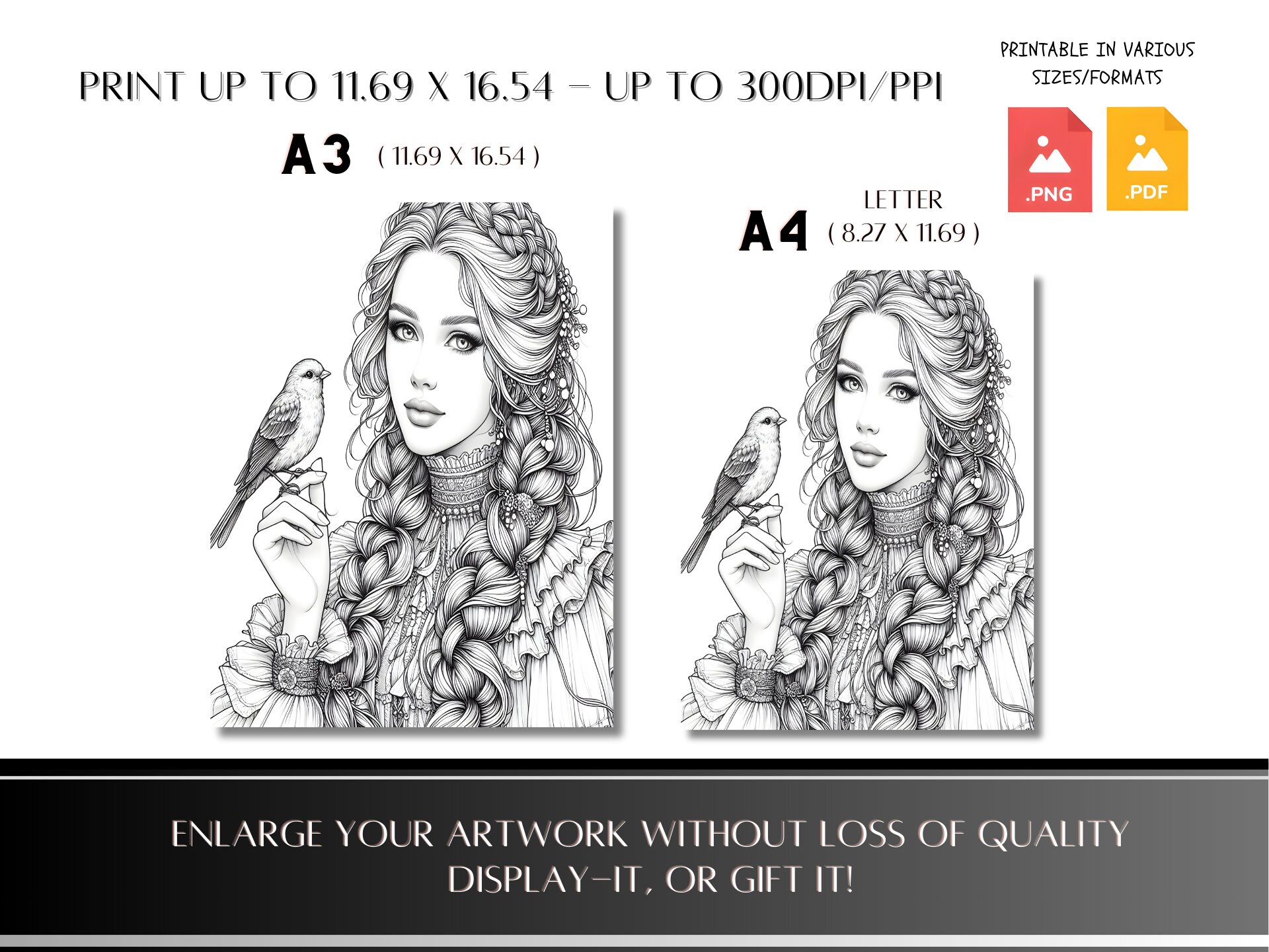 Seraphina Coloring Page for Adults Grayscale Coloring Page Instant ...