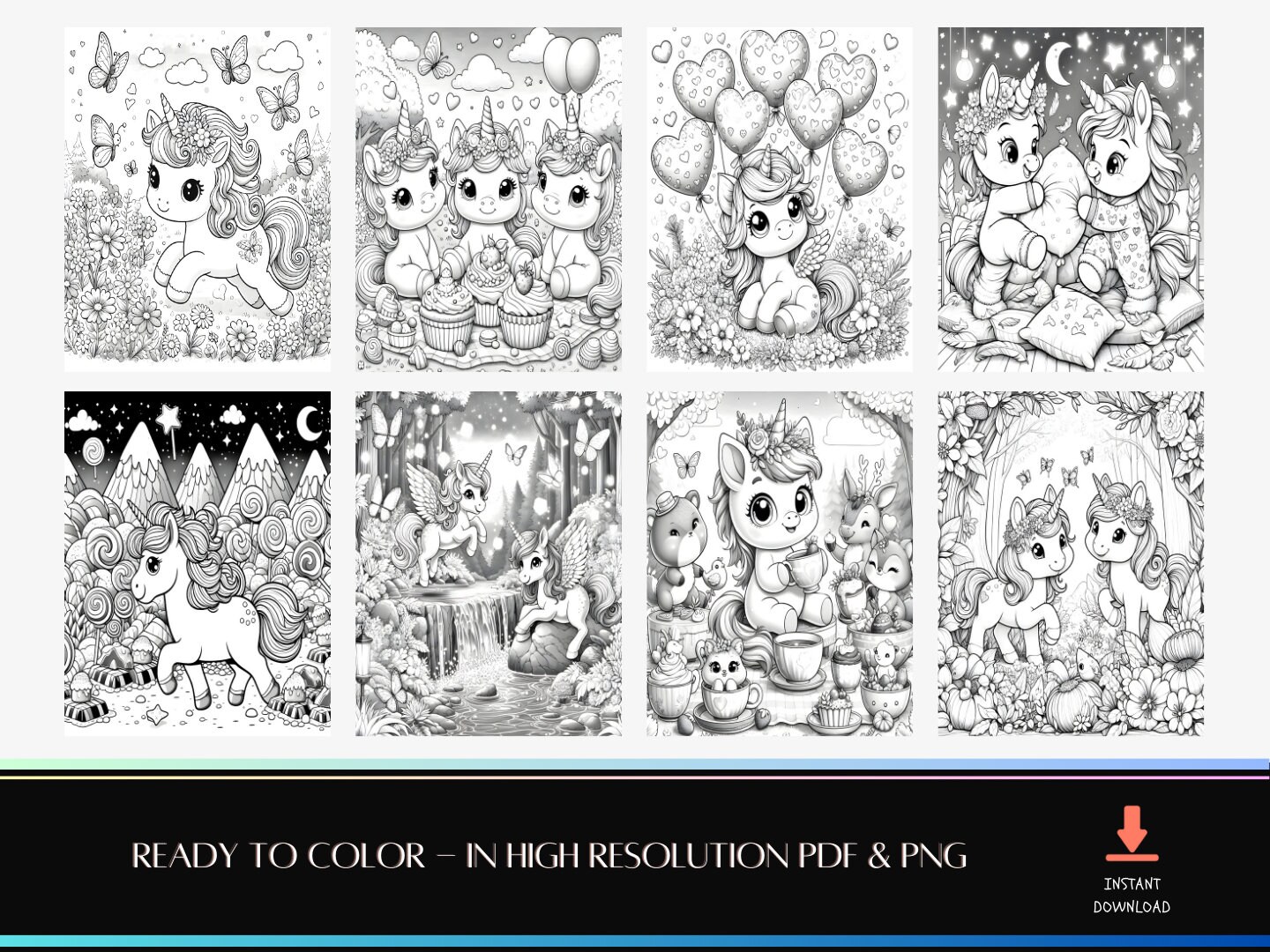 25 Unicorns Coloring Page Coloring Book Simple Cute Coloring Instant ...