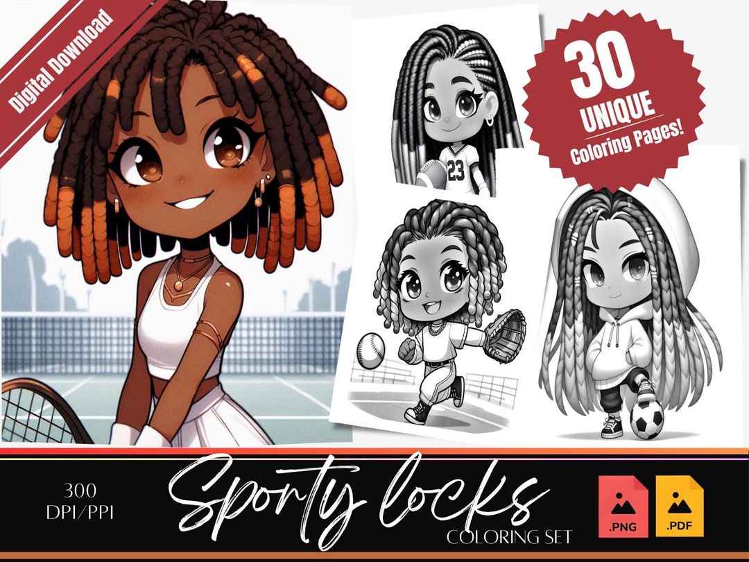 30 Cute Chibi Sporty Girls Coloring Book | Grayscale Coloring Pages ...