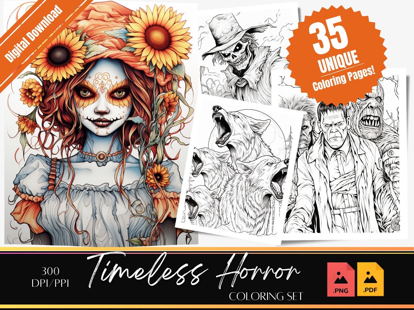 35 Halloween Coloring Page Set Coloring Book Adults Kids - Etsy