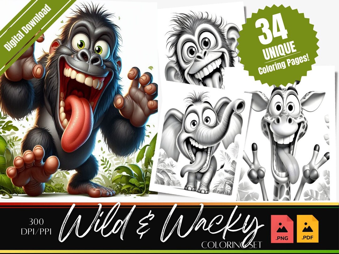 34 Wacky Animals | Adult Coloring Book | Digital Download | PDF ...