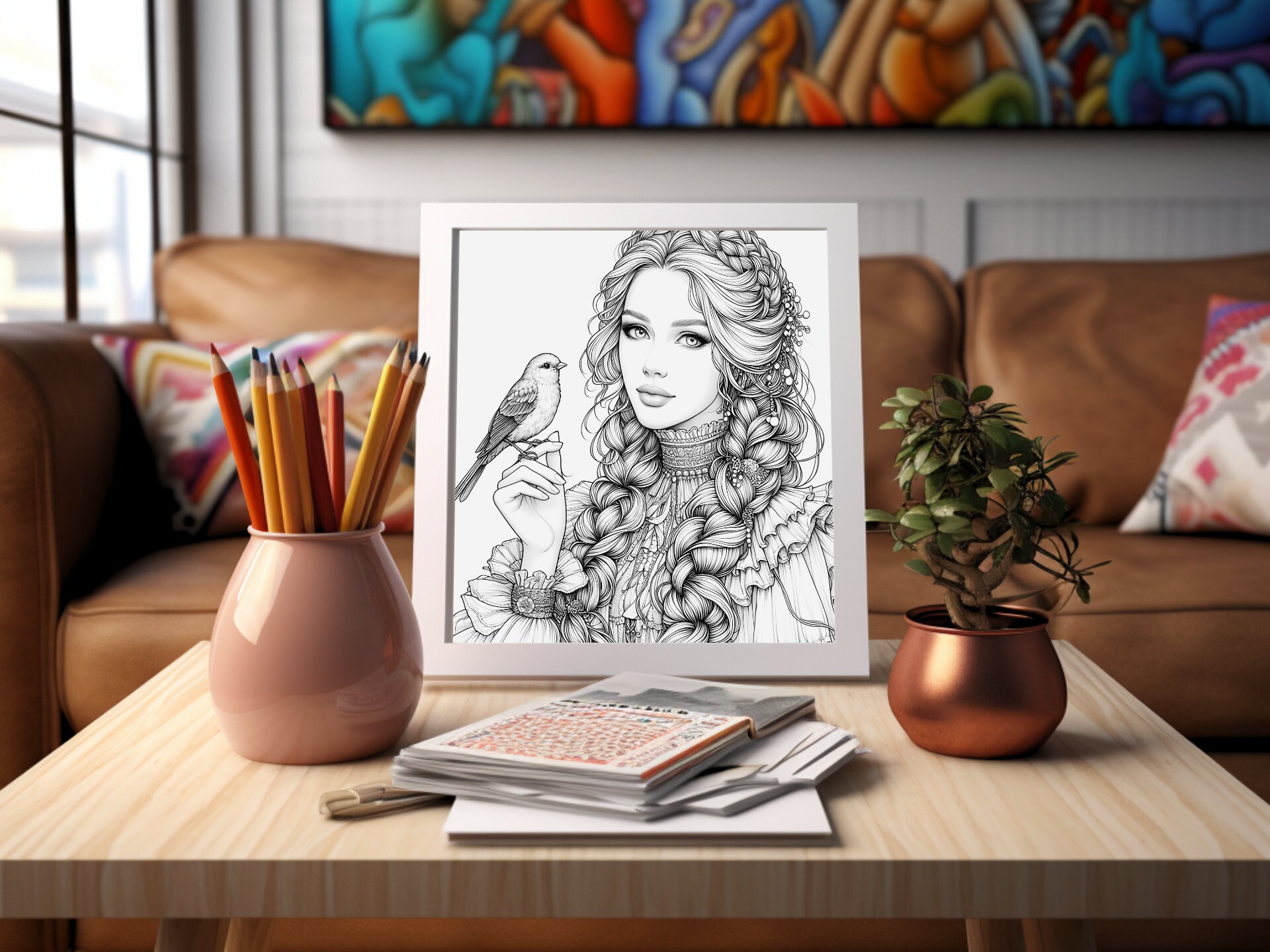 Seraphina Coloring Page for Adults Grayscale Coloring Page Instant ...