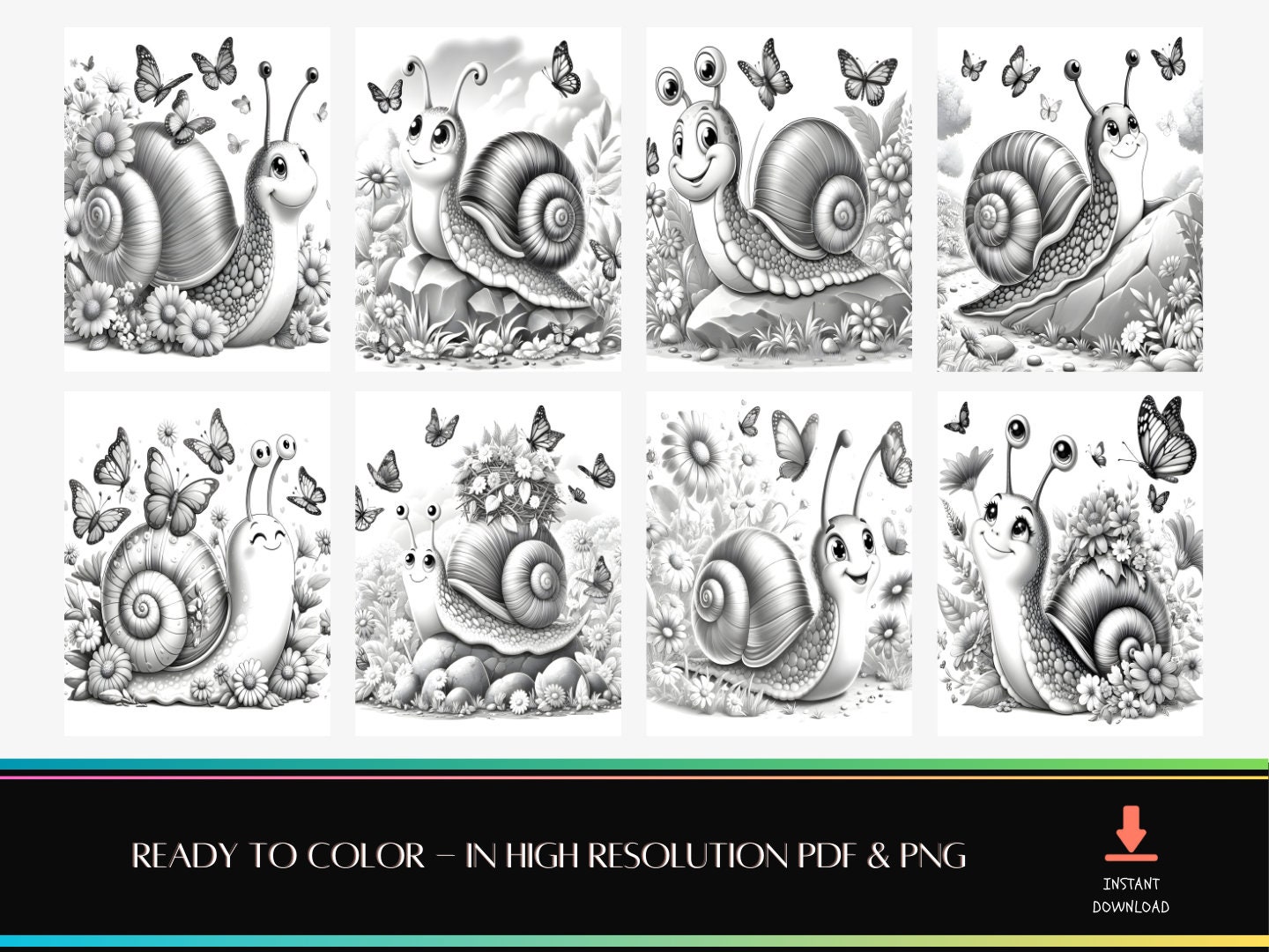 31 Cute Spring Snails Grayscale Coloring Pages Printable Adult Coloring ...
