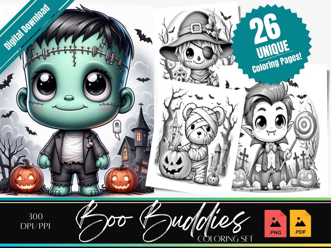 26 Boo Buddies Coloring Page Set | Coloring Book, Adults, Instant ...