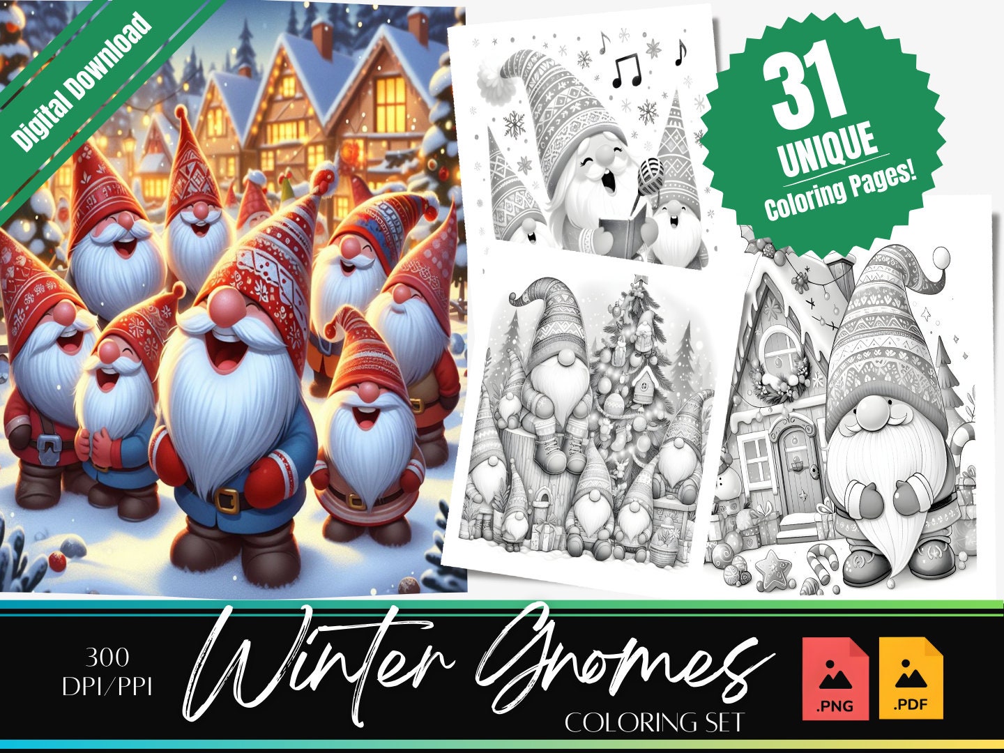 31 Winter Gnomes Coloring Pages Adults Kids Digital Coloring - Etsy