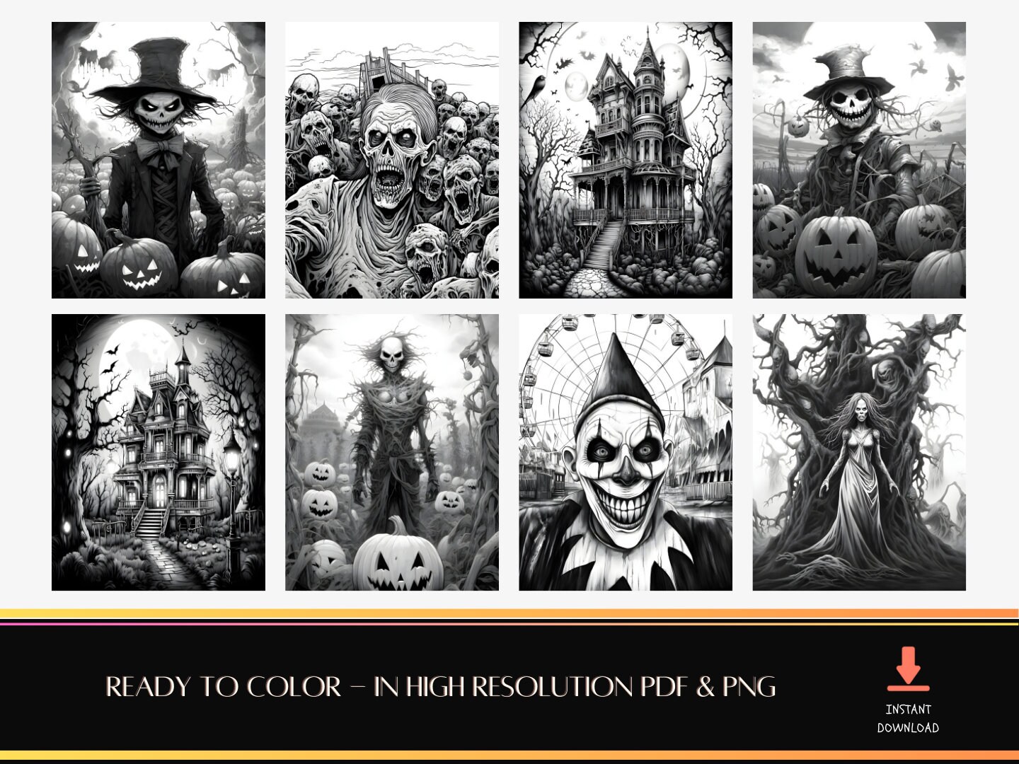 27 Halloween Coloring Page Set Coloring Book Adults Kids - Etsy