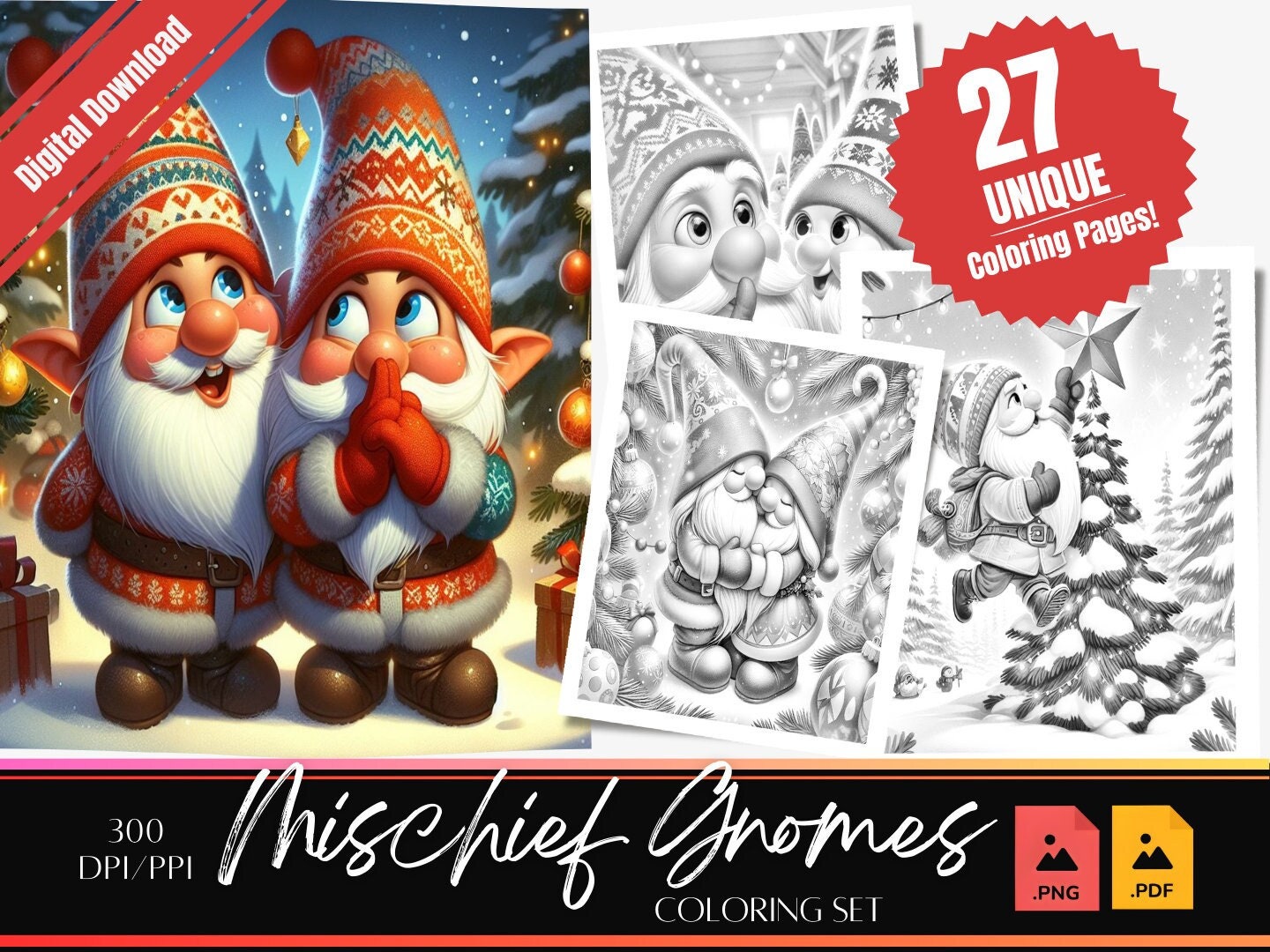 27 Christmas Gnomes Coloring Page Colouring Book Simple Cute Coloring ...
