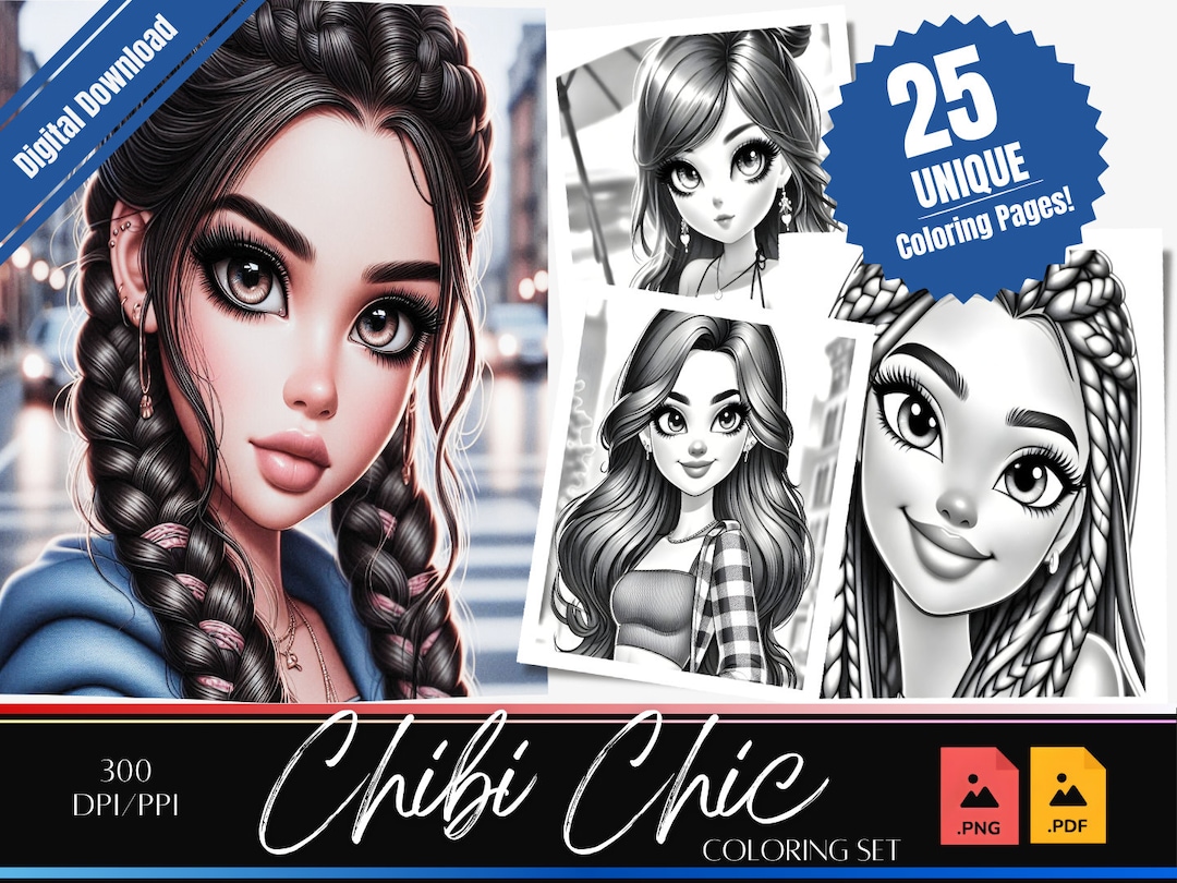 25 Chibi Girls Coloring Pages: Grayscale Bratz Anime Portraits (digital ...