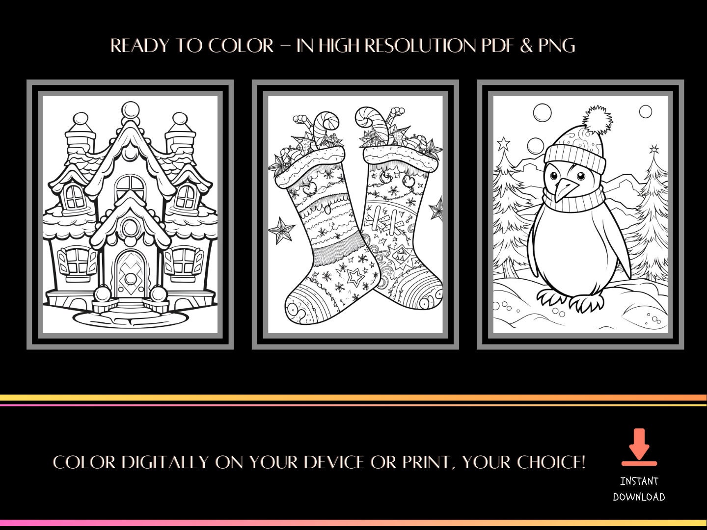 11 Cute Christmas Inspired Coloring Page Set Coloring Book - Etsy