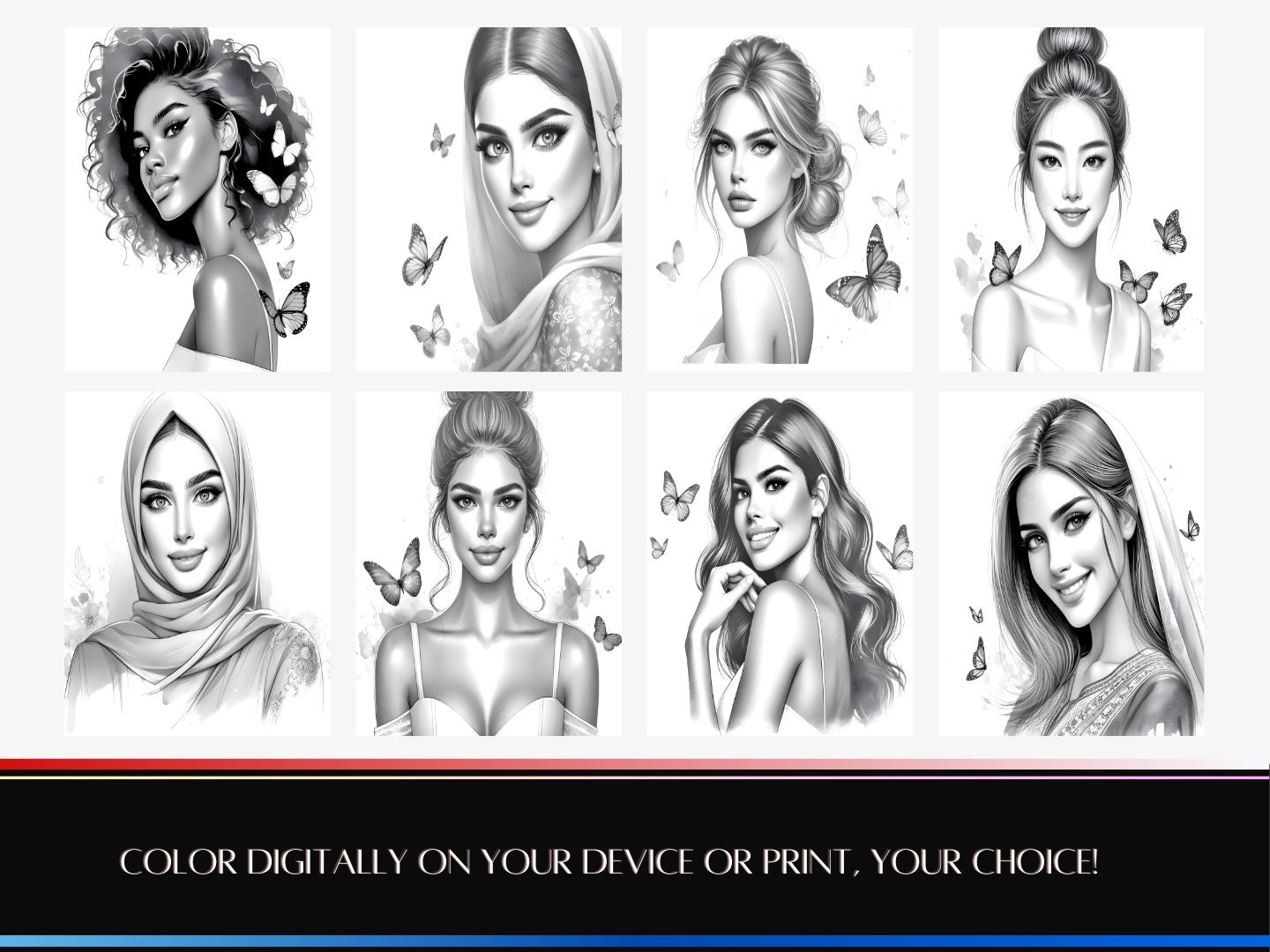 32 Beautiful Women Coloring Book Pretty Ethnic Ladies Around the World ...