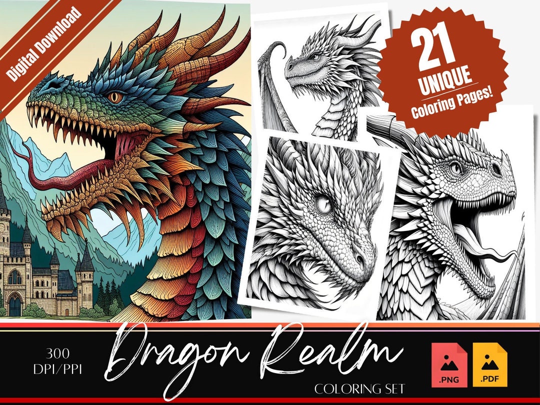 21 Dragons Coloring Book | Adult and Kids Coloring Pages | Instant ...