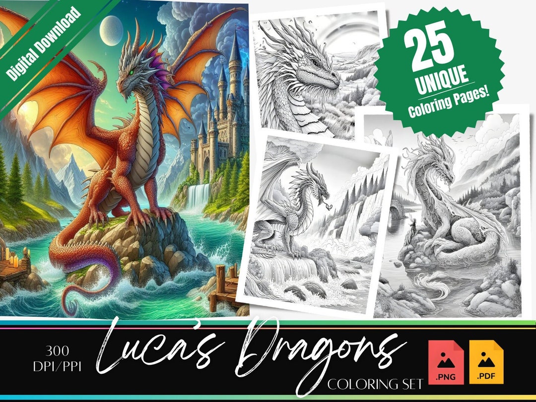 25 Dragons Coloring Book | Adult and Kids Coloring Pages | Instant ...