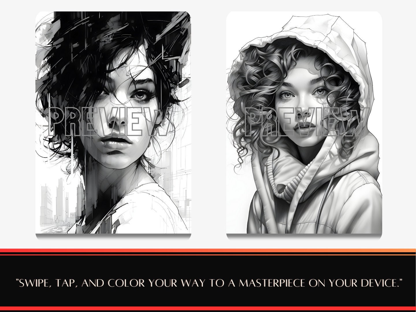 4 Artistic Portraits Coloring Pages Adult Coloring - Etsy