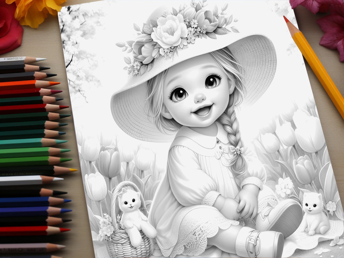 20 Cute Babies and Toddlers Spring Coloring Pages | Printable Adult ...