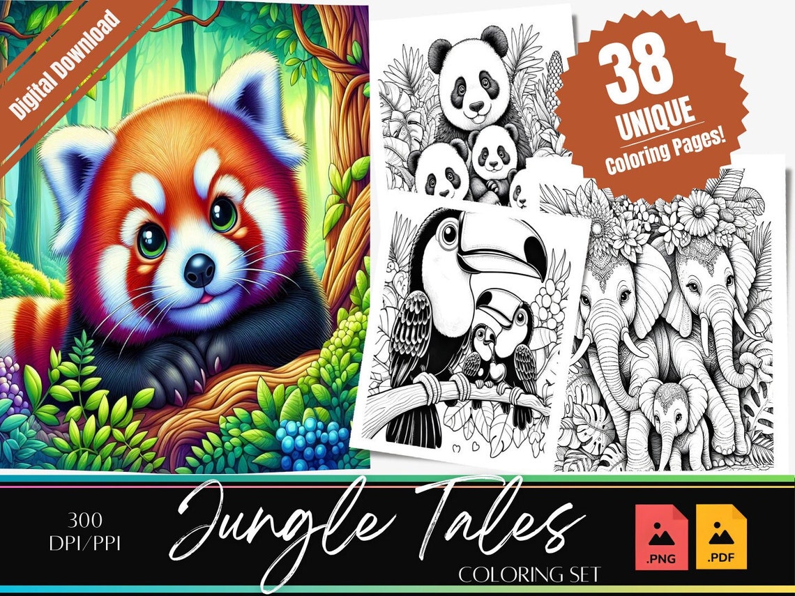 38 Animals Coloring Page Safari Coloring Book Simple Cute Coloring ...