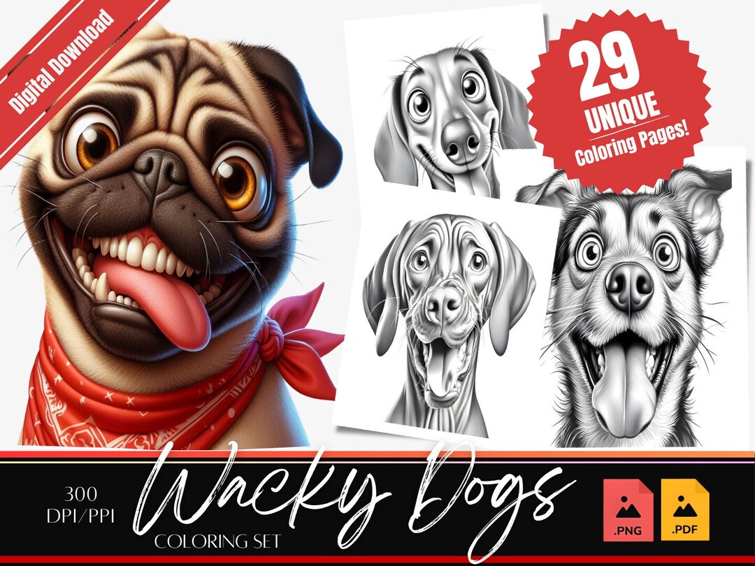 29 Wacky Dogs | Adult Coloring Book | Digital Download | PDF Download ...