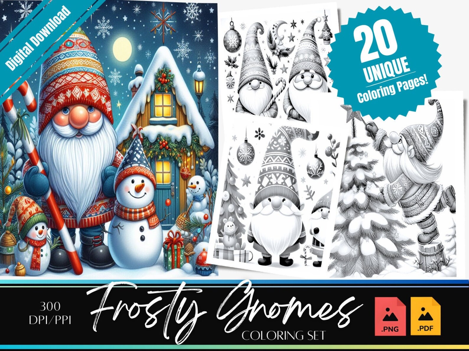 20 Christmas Gnomes Coloring Page Colouring Book Simple Cute Coloring ...