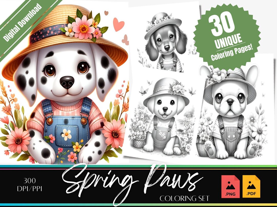 30 Cute Spring Puppies | Grayscale Coloring Pages | Printable Adult ...