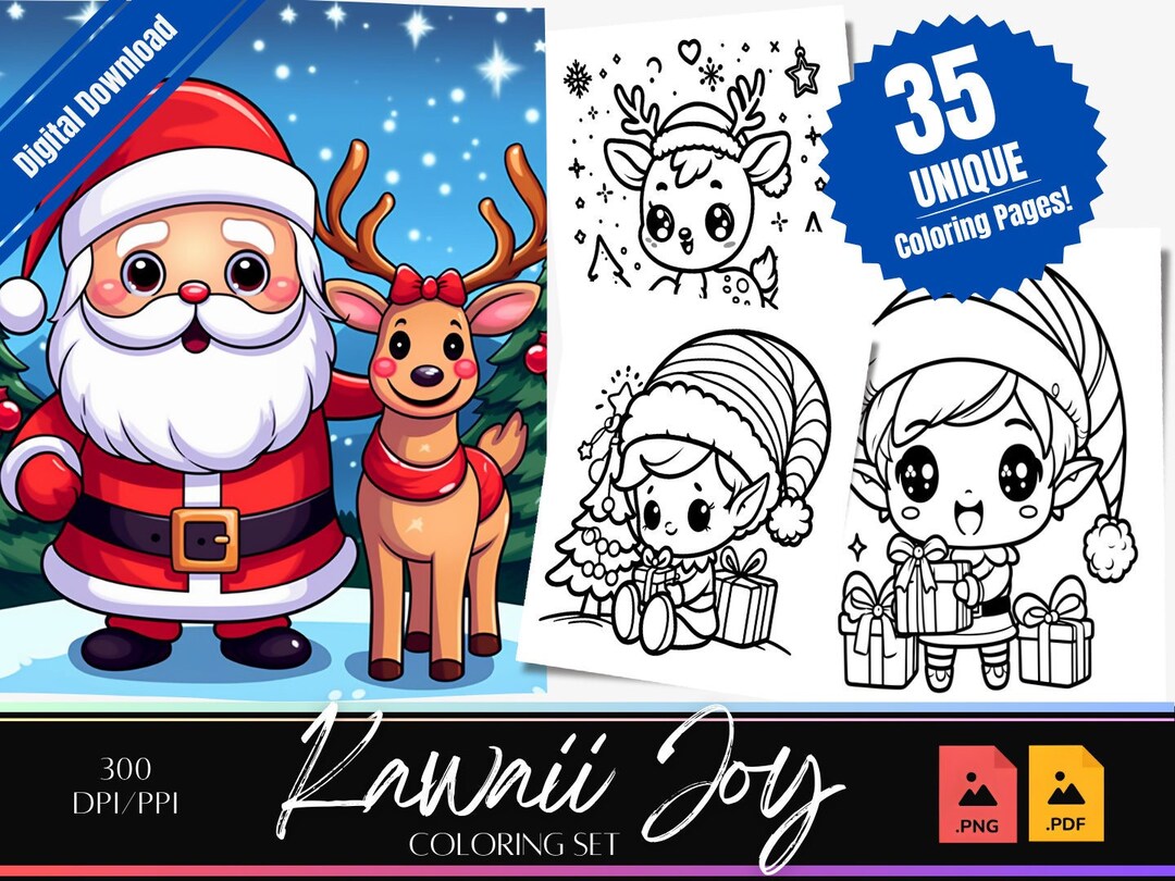 35 Christmas Coloring Page | Kawaii | Colouring Book | Simple Cute ...