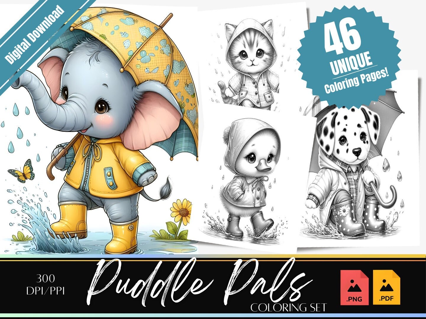 46 Cute Animals Coloring Book Puddles Coloring Pages Simple Cute ...