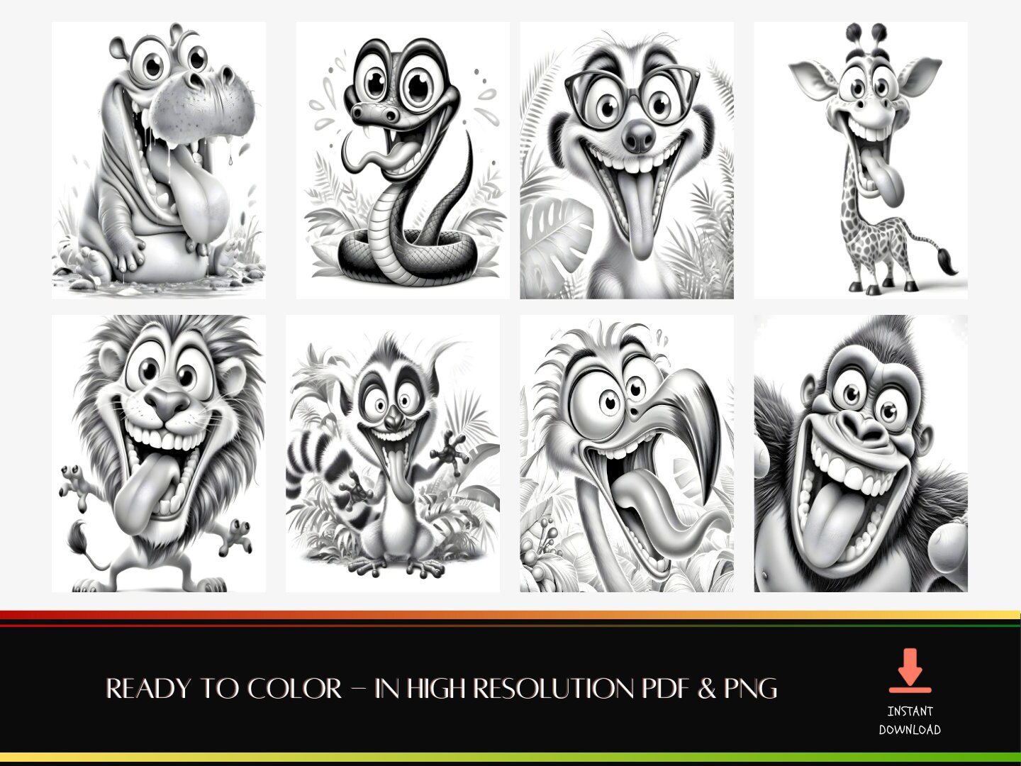 37 Wacky Zoo Animals | Adult Coloring Book | Digital Download | PDF ...
