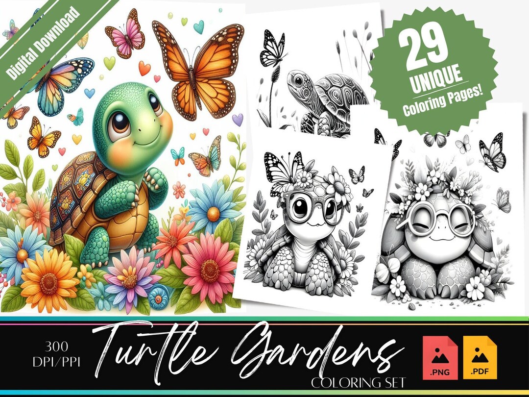 29 Cute Spring Turtles | Grayscale Coloring Pages | Printable Adult ...