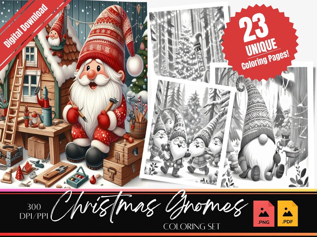 Christmas Gnomes Coloring Book | 23 Grayscale Pages (printable PDF) - Etsy