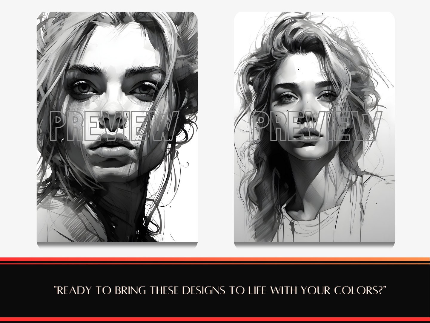 4 Artistic Portraits Coloring Pages Adult Coloring - Etsy