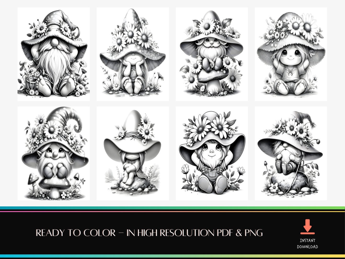 34 Gnomes Coloring Set Coloring Book Printable Adult Kids Coloring ...