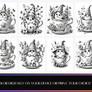 28 Gnomes Coloring Set | Coloring Book | Printable Adult Kids Coloring ...