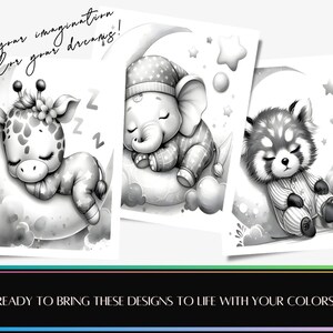 35 Cute Animals Coloring Book | Sleeping Over the Moon | Grayscale ...