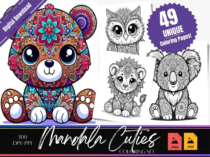 49 Cute Mandala Animals Coloring Book Coloring Page for Adults ...