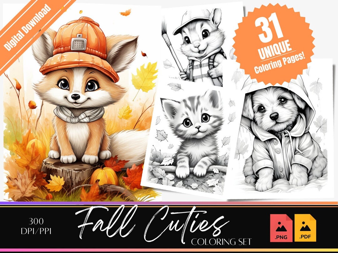 31 Fall Cuties | Coloring Book | Printable Adult Kids Coloring Pages ...