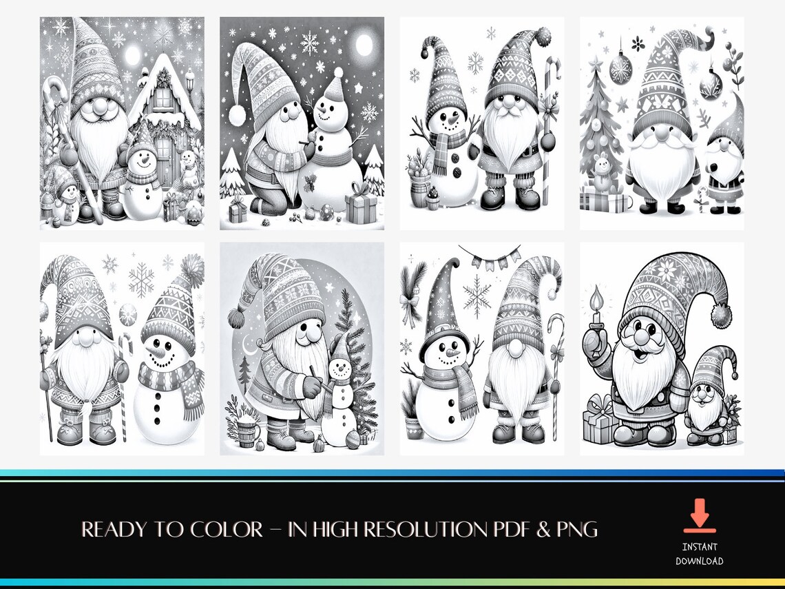 20 Christmas Gnomes Coloring Page Colouring Book Simple Cute Coloring ...
