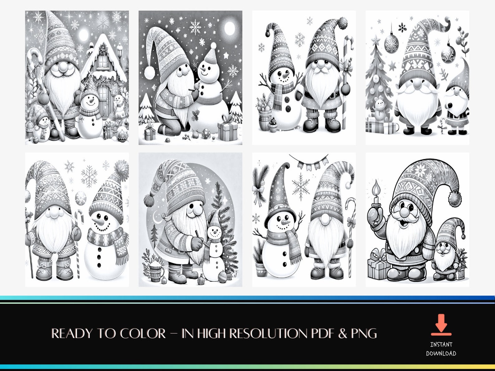 20 Christmas Gnomes Coloring Page Colouring Book Simple Cute Coloring ...
