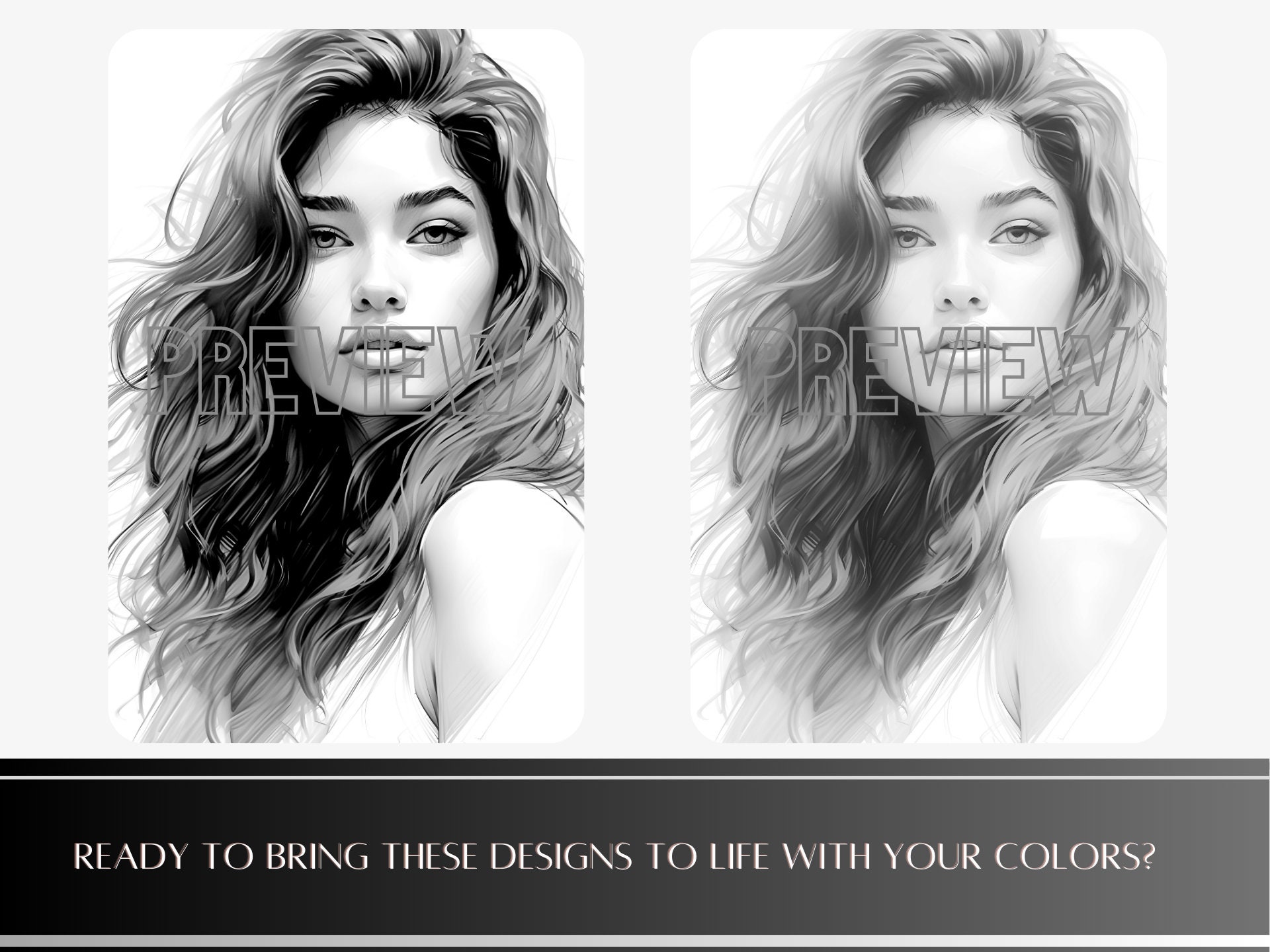 Beautiful Women Coloring Pages for Adults Grayscale Coloring Books Girl ...