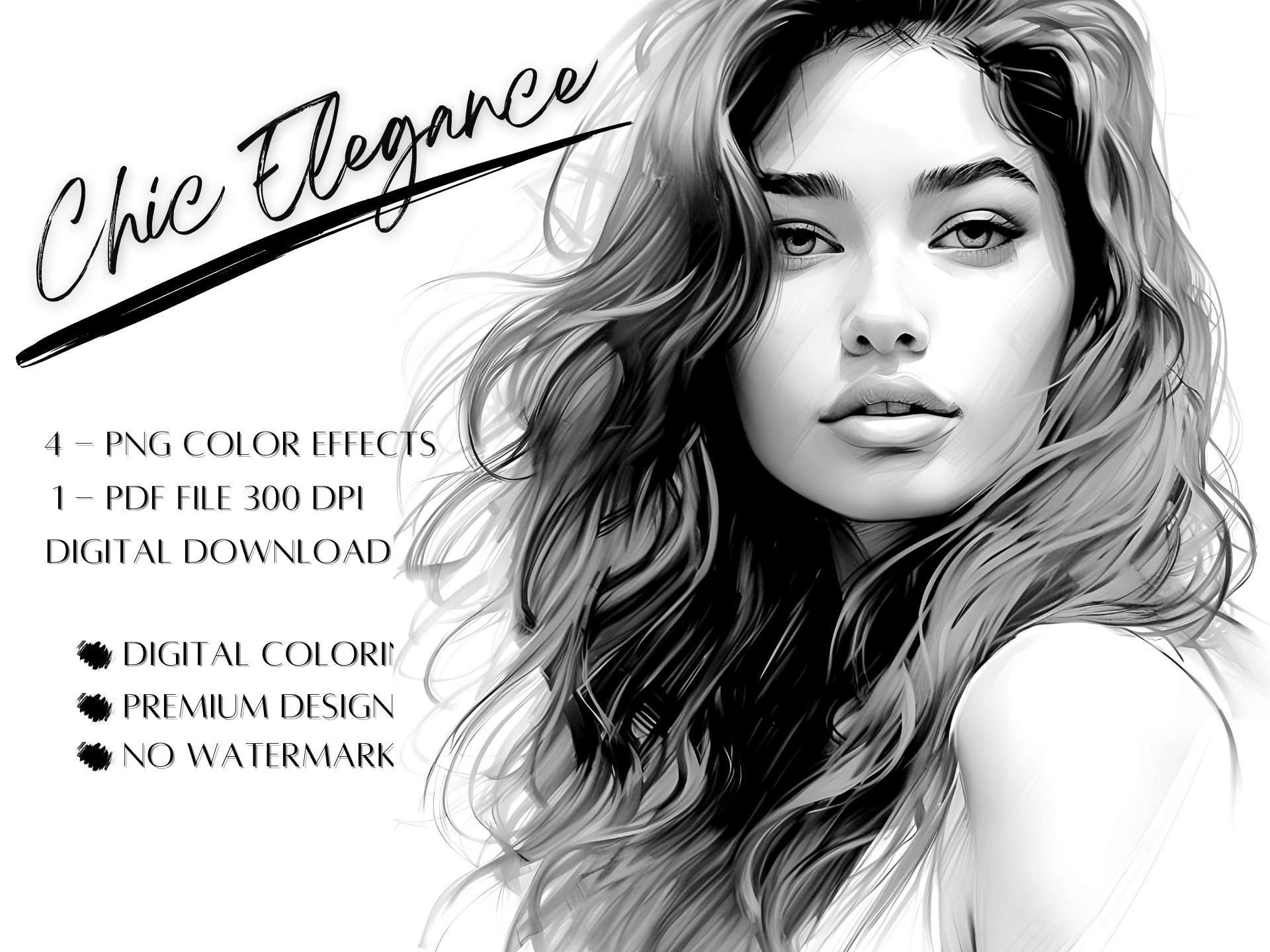 Beautiful Women Coloring Pages for Adults Grayscale Coloring Books Girl ...