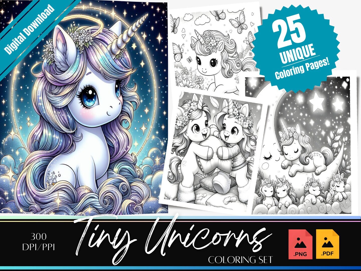 25 Unicorns Coloring Page Coloring Book Simple Cute Coloring Instant ...