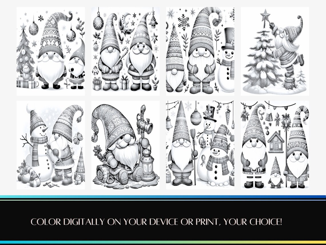 20 Christmas Gnomes Coloring Page Colouring Book Simple Cute Coloring ...