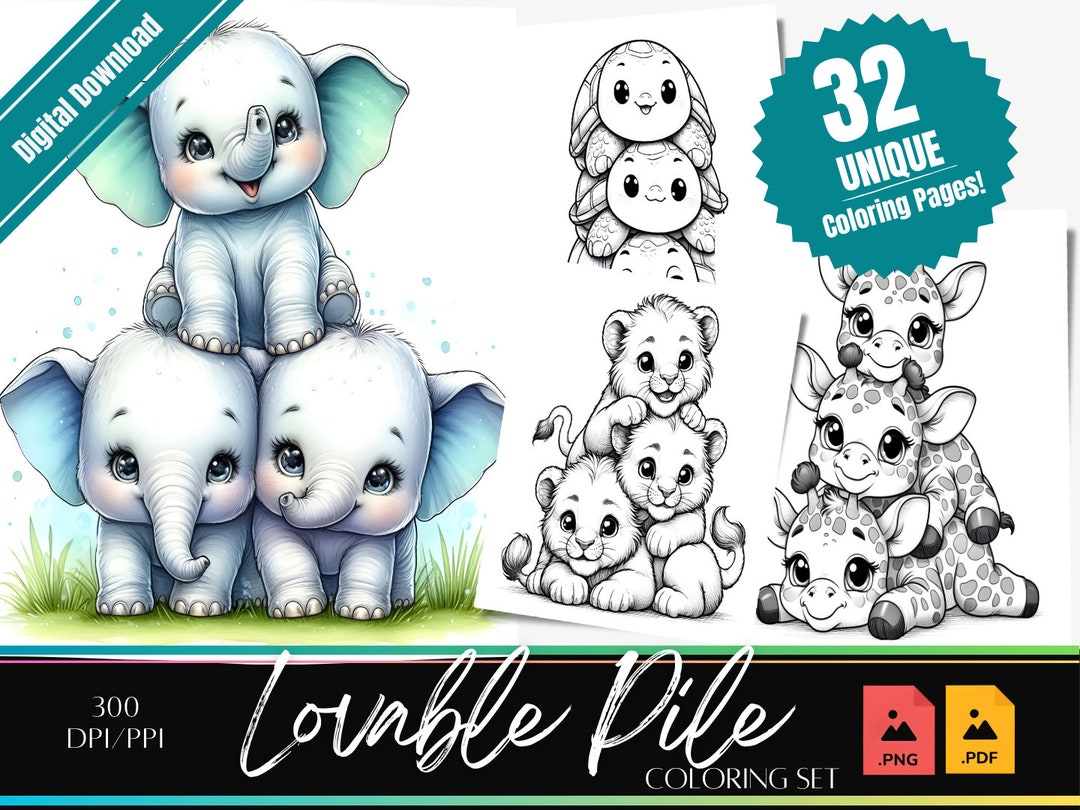 32 Cute Animals Coloring Book | Digital Download | PDF Download ...