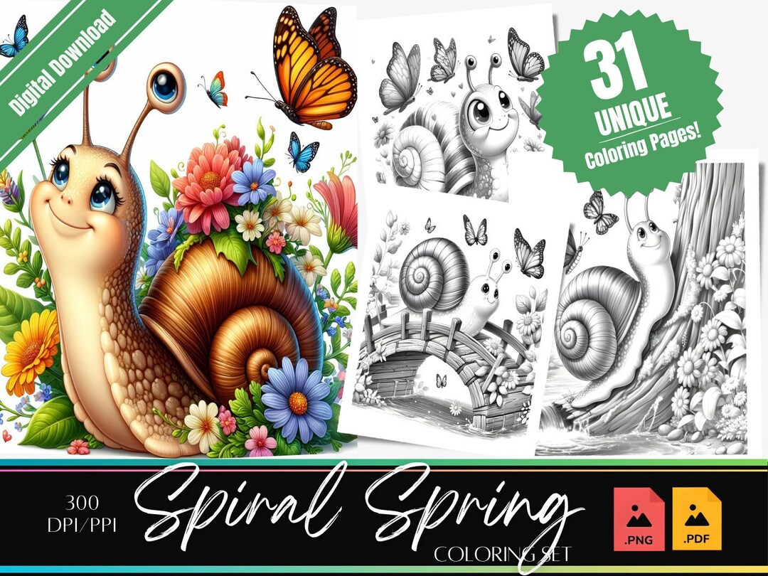 31 Cute Spring Snails | Grayscale Coloring Pages | Printable Adult ...