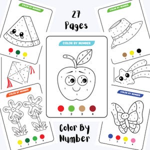 Coloring Page by Number for Kids, Math Activity Color by Number, 27 ...