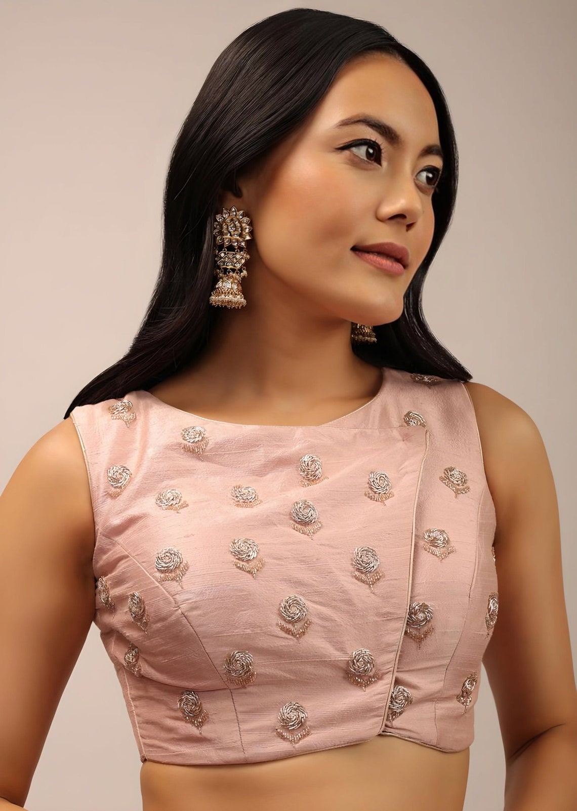 Rose Pink Raw Silk Overlapping Design Blouse, Made to Order Blouse for ...