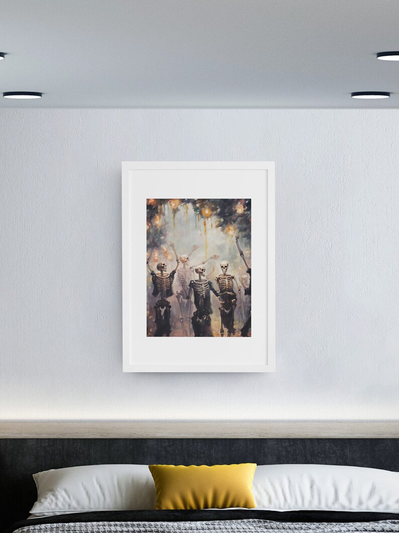 Printable Halloween Wall Art Watercolor Skeleton Dance Party - Etsy