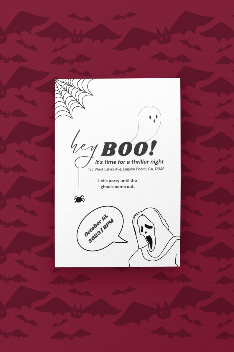 Editable Scream Ghostface 'hey Boo' Halloween Party, Costume Party ...