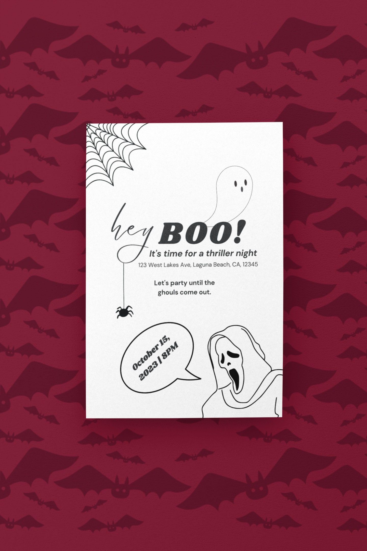 Editable Scream Ghostface 'hey Boo' Halloween Party, Costume Party ...