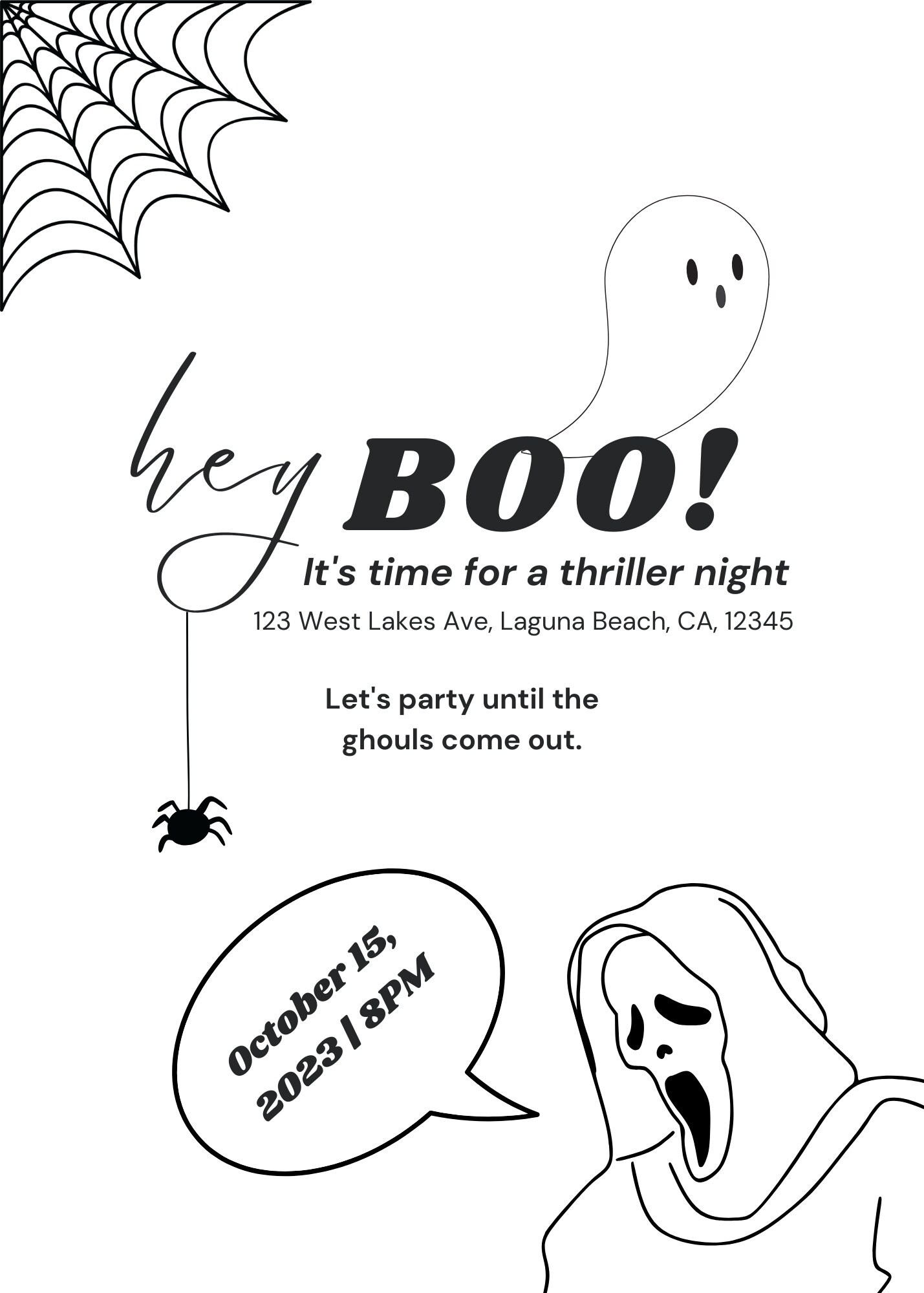 Editable Scream Ghostface 'hey Boo' Halloween Party, Costume Party ...