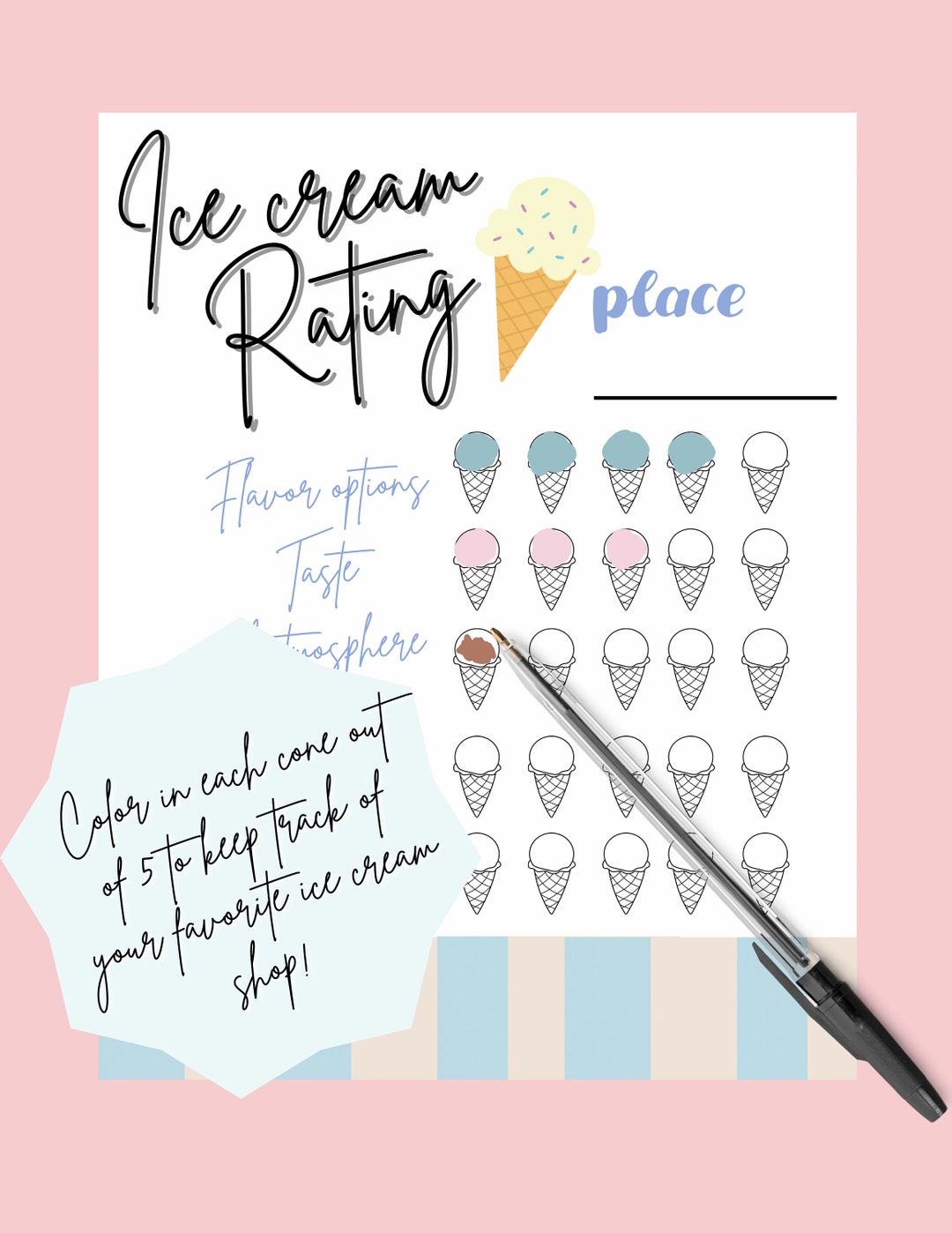 Ice Cream Rating Activity (instant Download) - Etsy