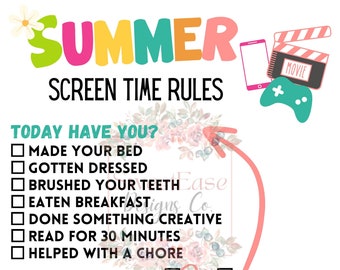 Printable Editable SUMMER Screen Time Rules for Kids | Screen Time ...